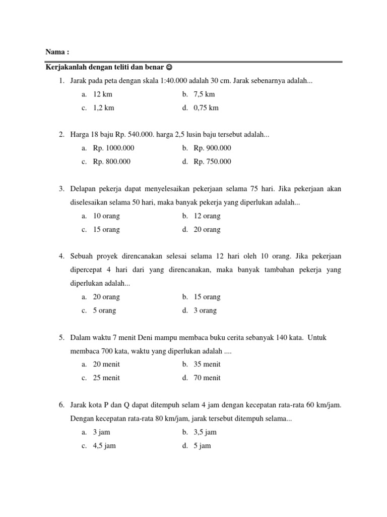 Soal Perbandingan Kelas 7 | PDF