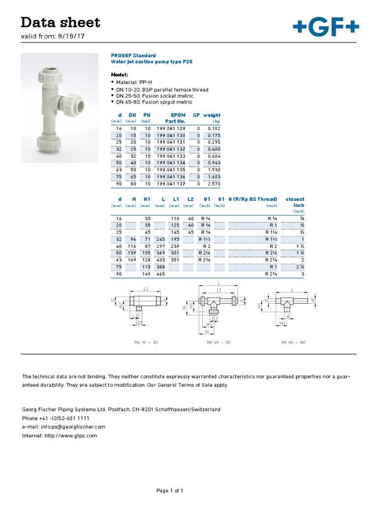 Georg Fischer - P20 Injector - Datasheet PDF | PDF