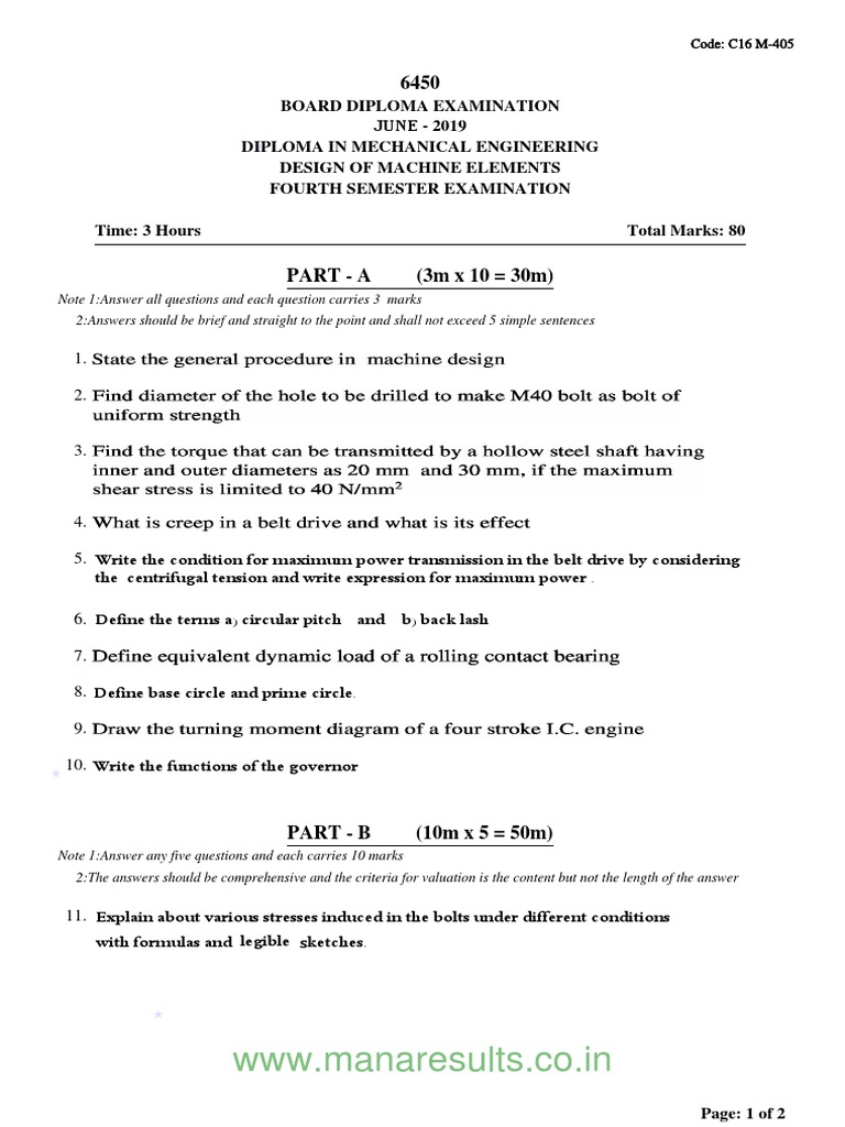 Dme Question Paper PDF | PDF | Screw | Belt (Mechanical)