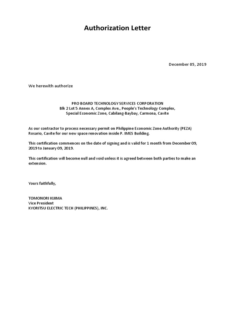 Authorization Letter | PDF