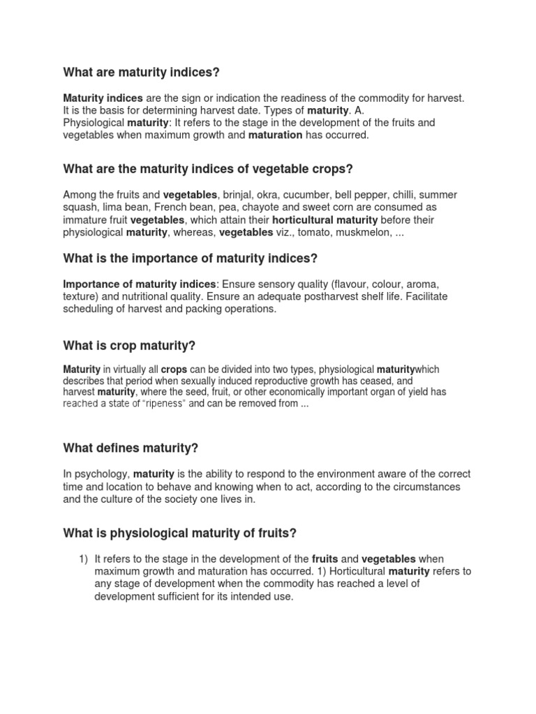 Maturity Indices of Vegetables | PDF | Vegetables | Fruit
