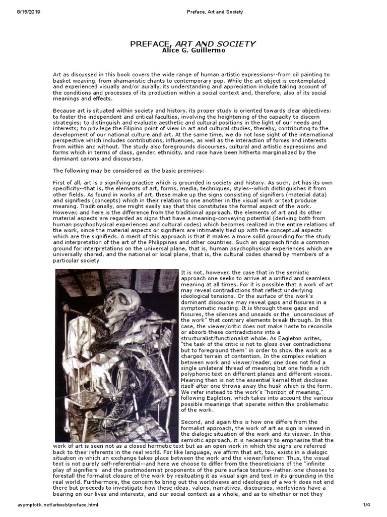 Preface to Art and Society Analysis | PDF | Ideologies | Philippines