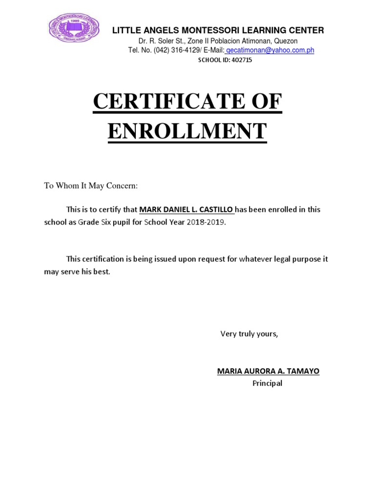 Certificate of Enrollment | PDF