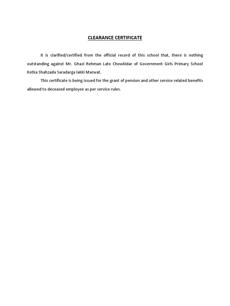 Clearance Certificate | PDF