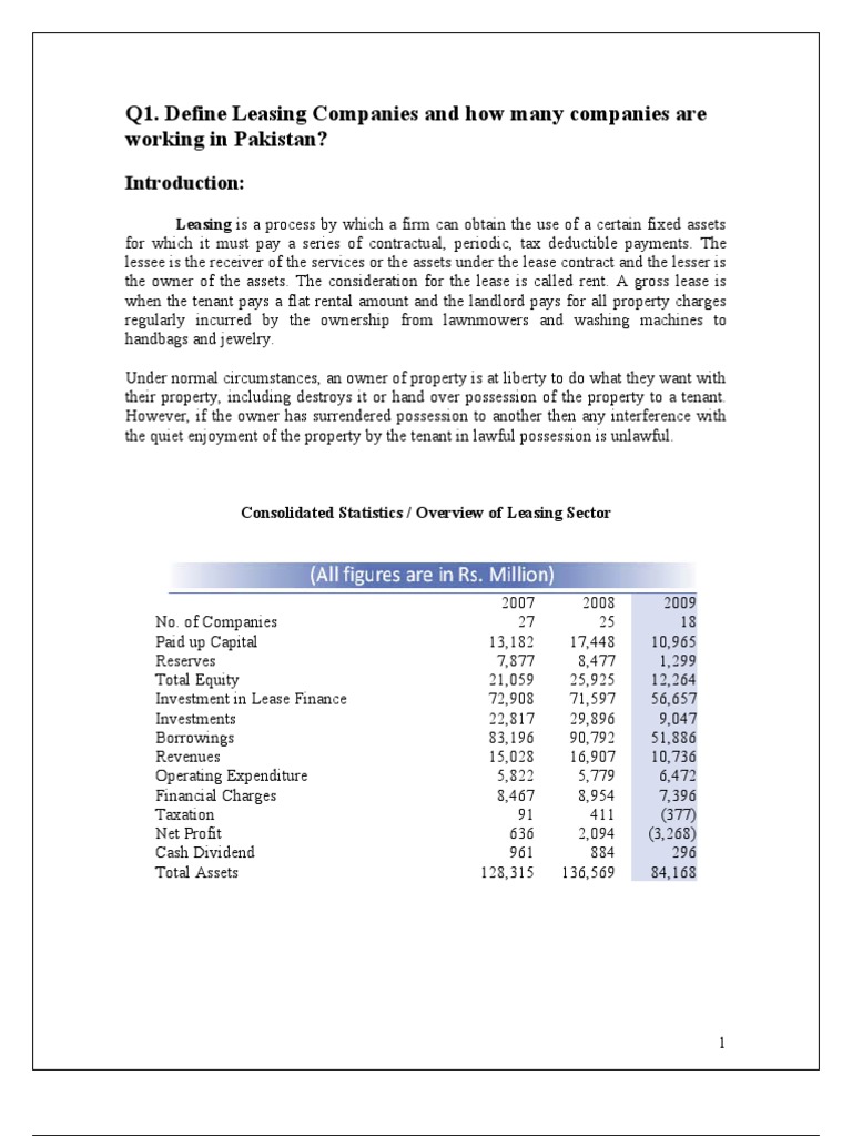 Q1. Define Leasing Companies and How Many Companies Are Working in ...