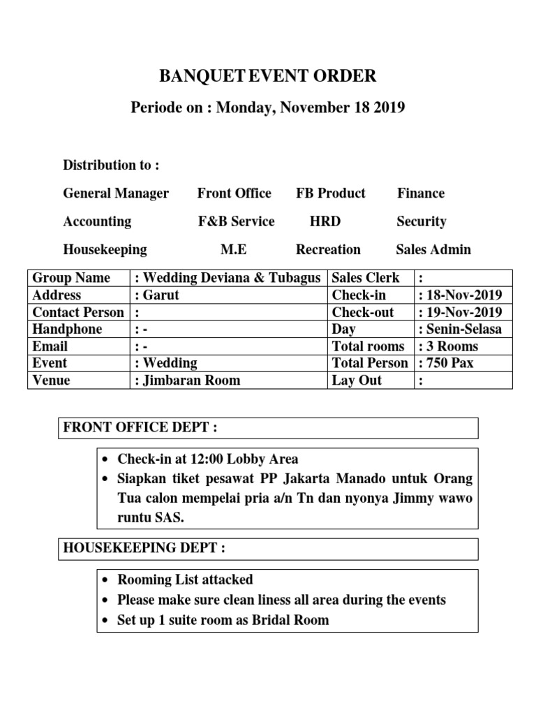 BANQUET EVENT ORDER Rizkyputri | PDF | Food Industry | Food And Drink