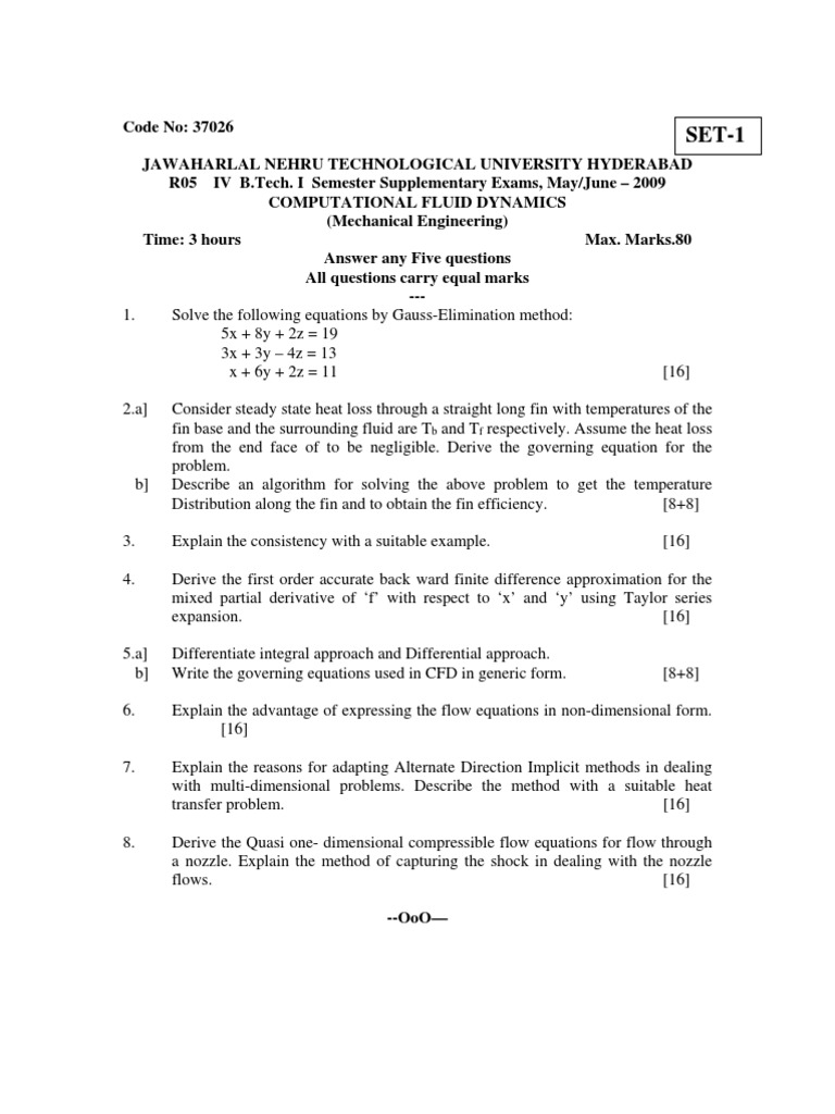 CFD Exam for Mech Engineering Students | PDF | Computational Fluid ...