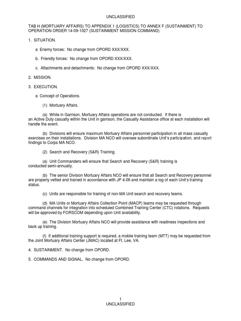 Tab H (Mortuary Affairs) to Appendix 1 (Logistics) to Annex F ...