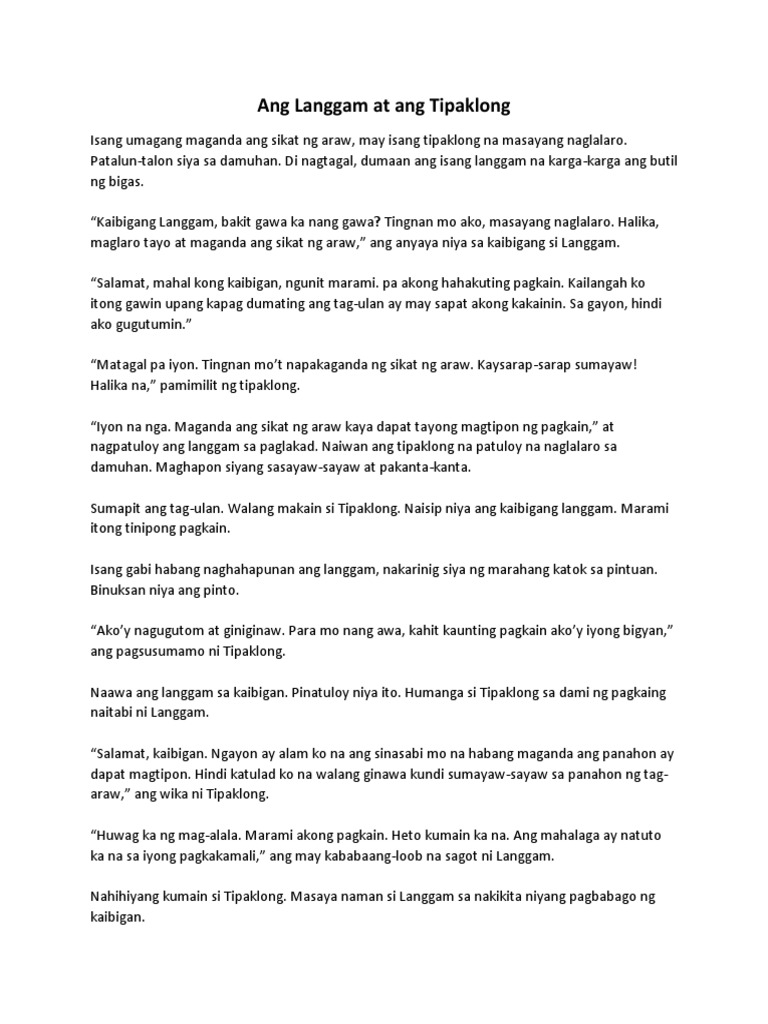 Ang Langgam at Ang Tipaklong | PDF