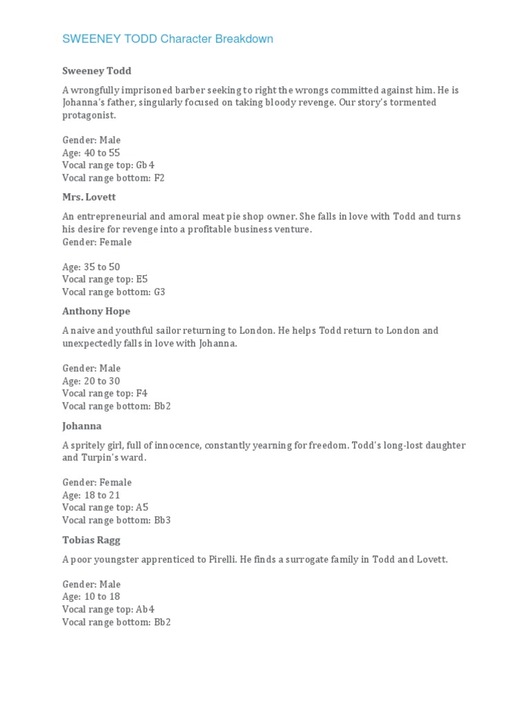 SWEENEY Character Breakdown | PDF