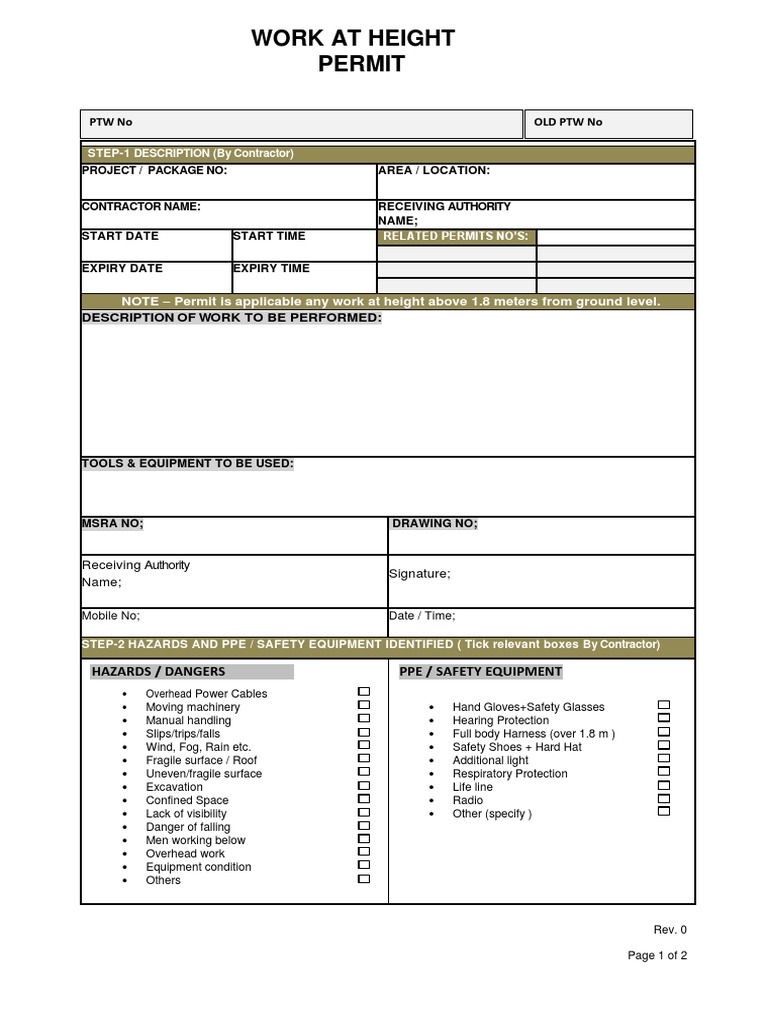 Work at Height Permit | PDF | Personal Protective Equipment | Prevention