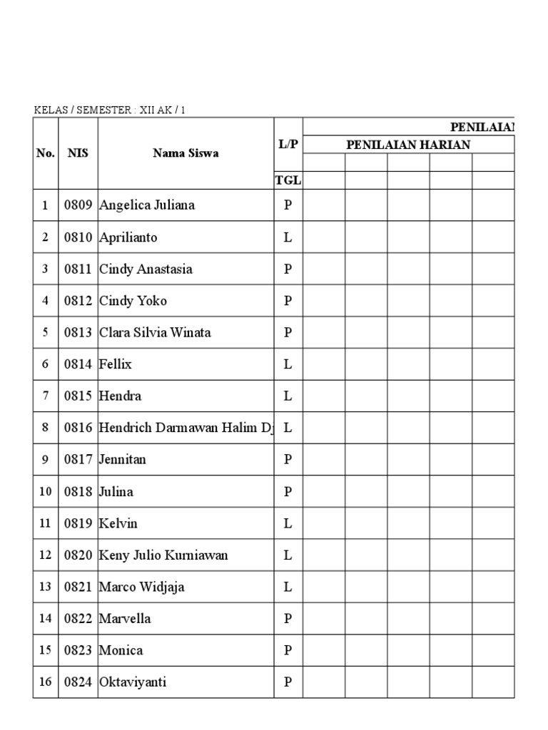 FORM NILAI UTS-UAS SMK 2018 Ganjil | PDF