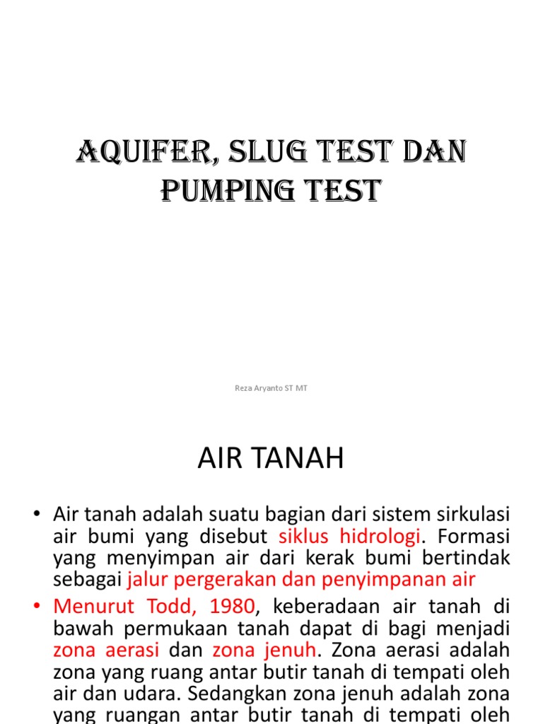 Aquifer, Slug Test Dan Pumping Test | PDF