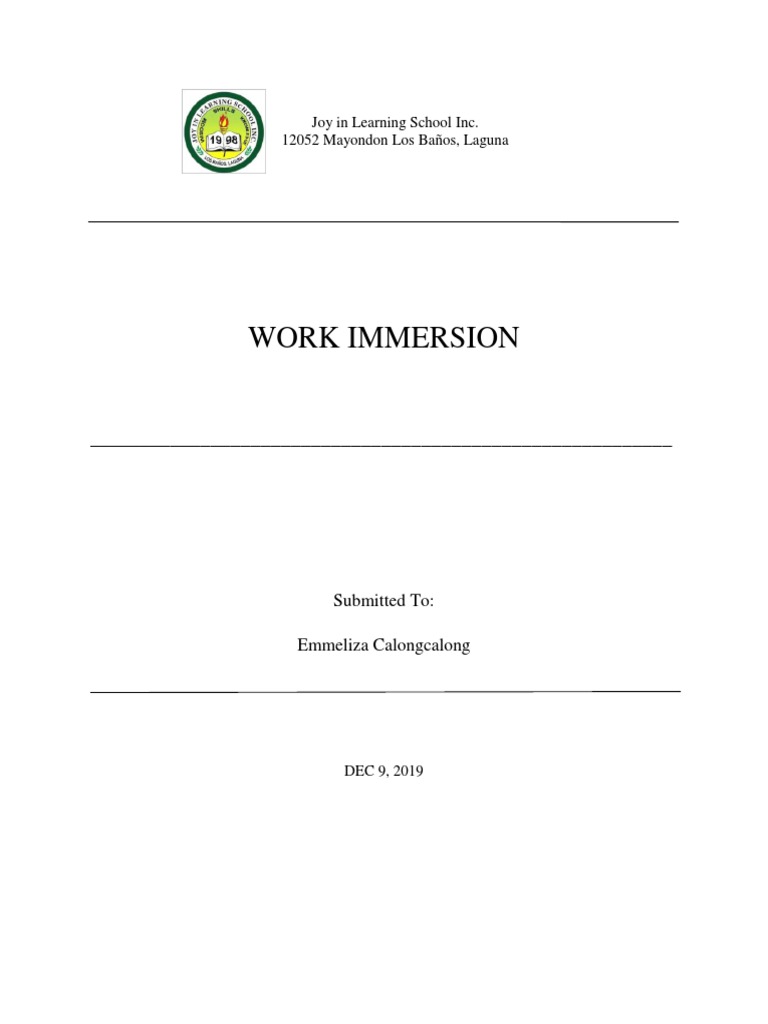 Work Immersion | PDF | Learning | Employment