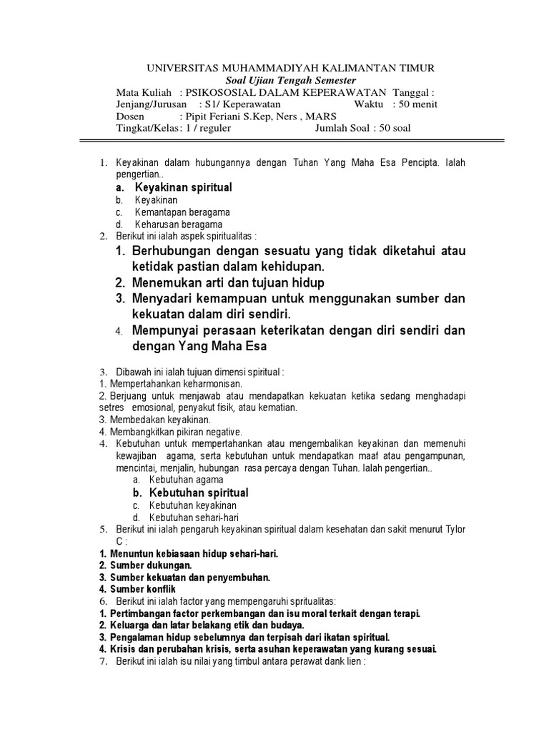Soal Uts Psiko 2019-2020 | PDF