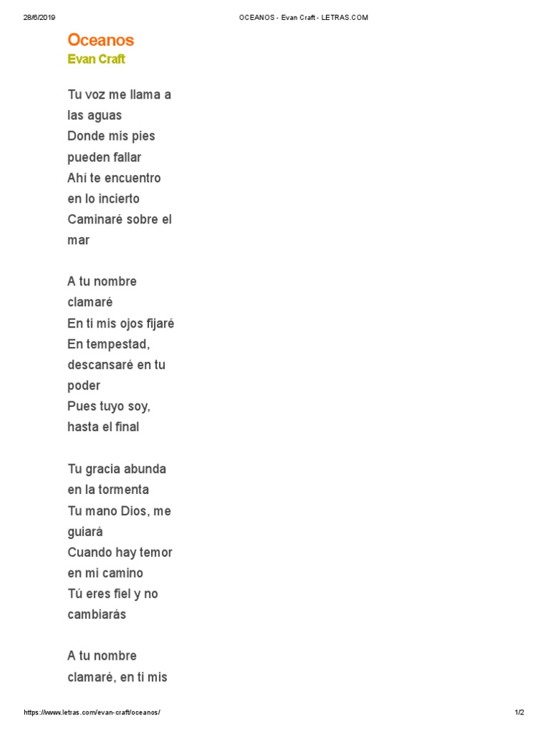 OCEANOS - Evan Craft Letra | PDF