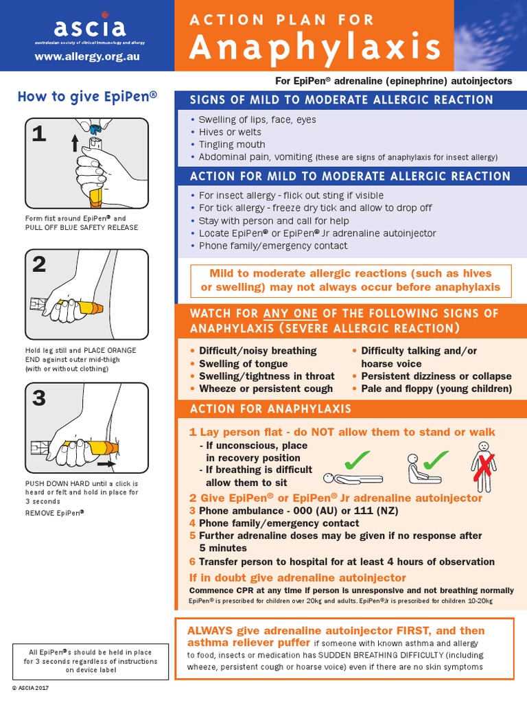 Anaphylaxis EpiPen General Action Plan 2017 WEB | PDF | Epinephrine ...
