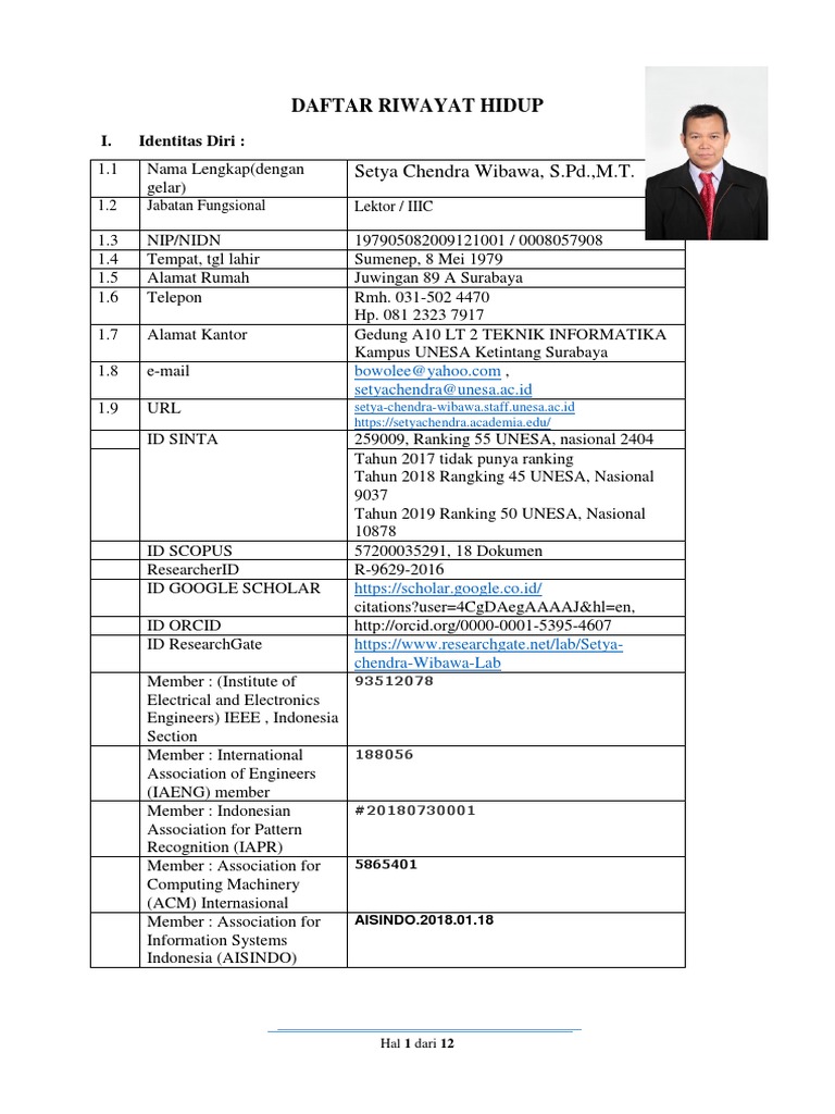 CV - Biodata Setya Wibawa Bowolee September 2019 Rev | PDF | Komputer