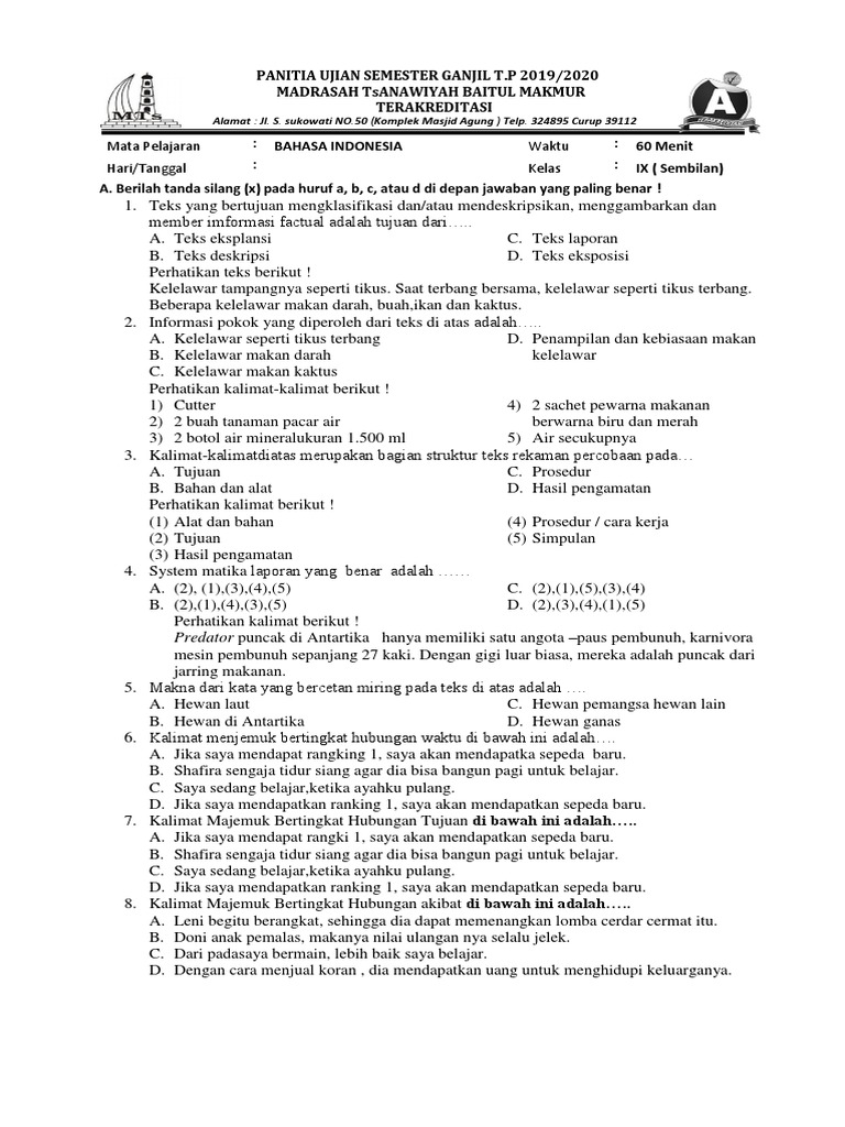 Soal Semeter Ganjil MGMP | PDF | Karier & Perkembangan