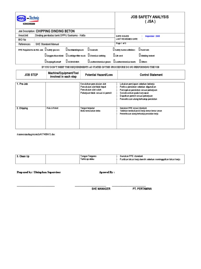JSA Chipping | PDF | Personal Protective Equipment | Occupational Safety And Health