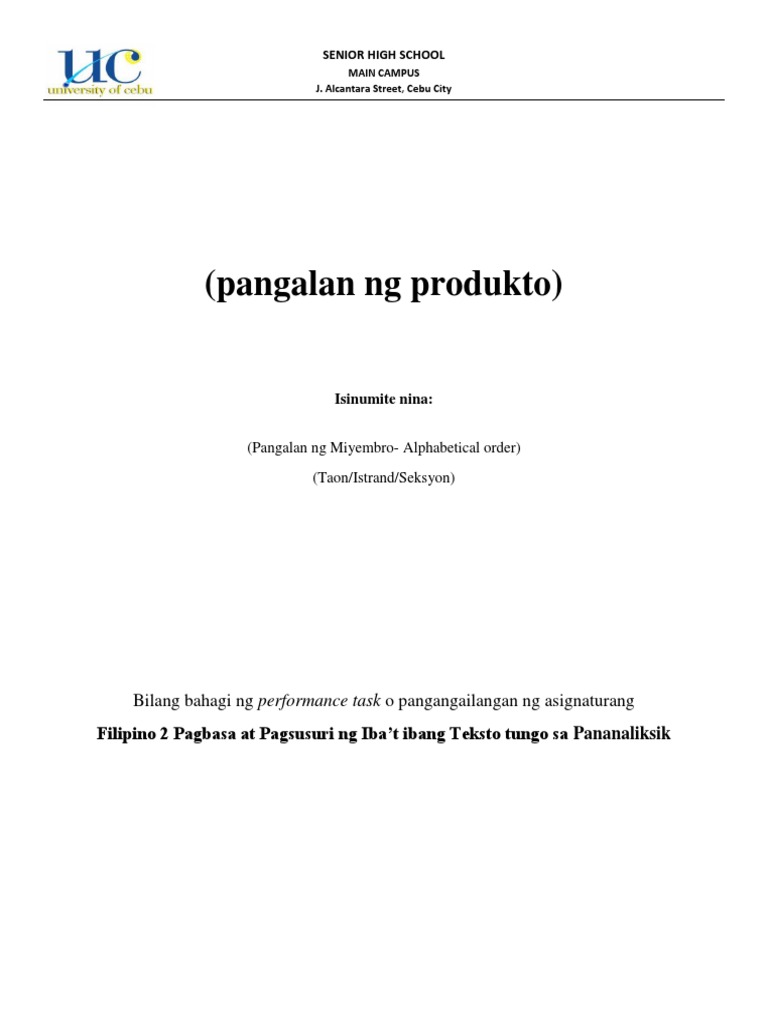 Performance Task 1 at 2 Format at Pamantayan | PDF