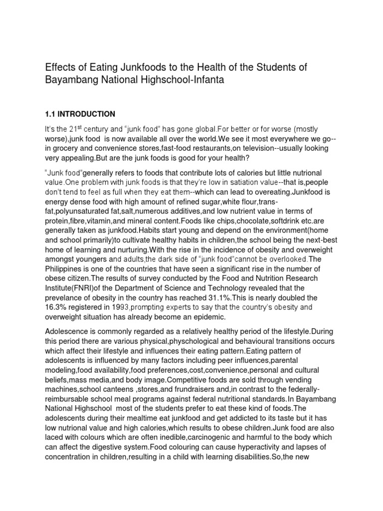 Effects of Eating Junkfoods To The Health of The Students of Bayambang ...