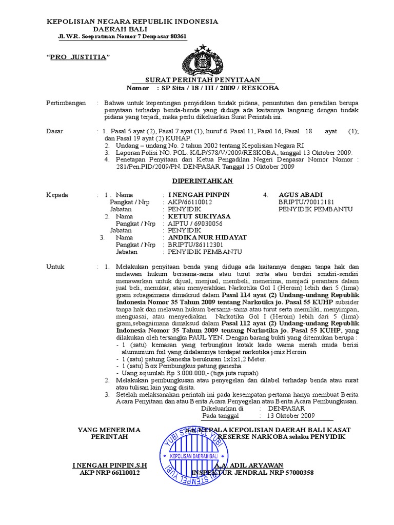 23 Surat Perintah Penyitaan | PDF