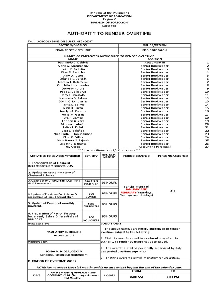 Authority To Render Overtime | PDF | Service Industries | Business