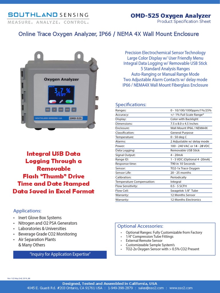 OMD-525 Oxygen Analyzer Product Specification Sheet: Precise ...