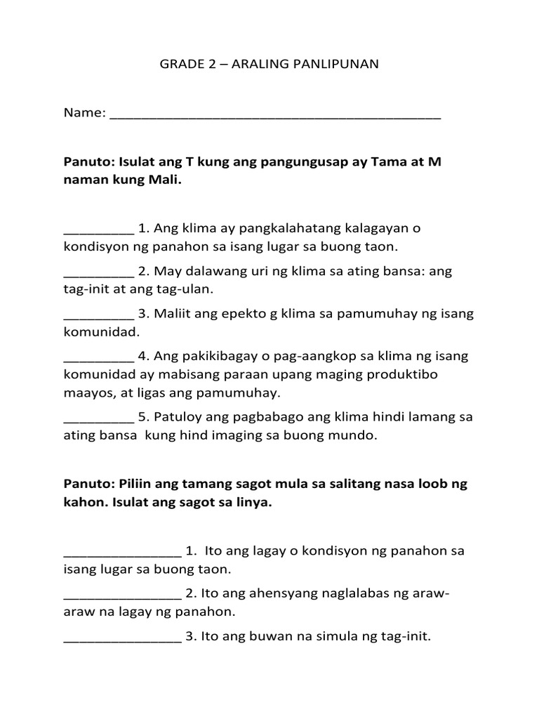 2ndQtr MT 1 AP Grade 2 | PDF