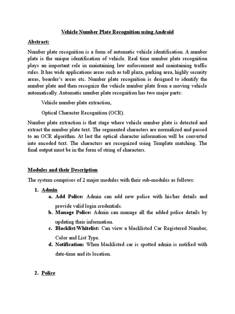 Vehicle Number Plate Recognition Using Android | PDF | Optical ...
