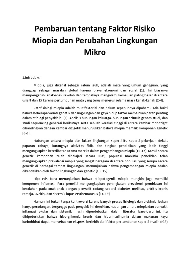 Pembaruan Tentang Faktor Risiko Miopia Dan Perubahan Lingkungan Mikro | PDF