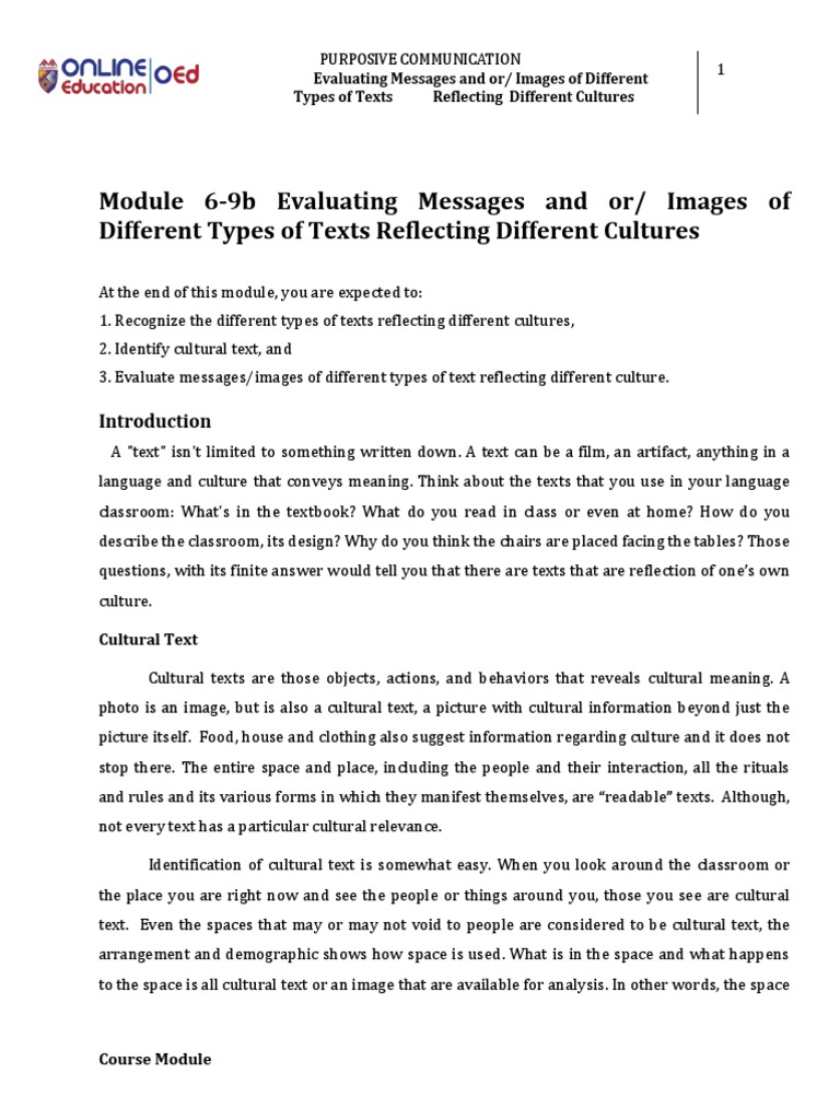Week 6-9, Lesson 3-2 - Evaluating Messages and or Images of Different Types of Texts Reflecting ...