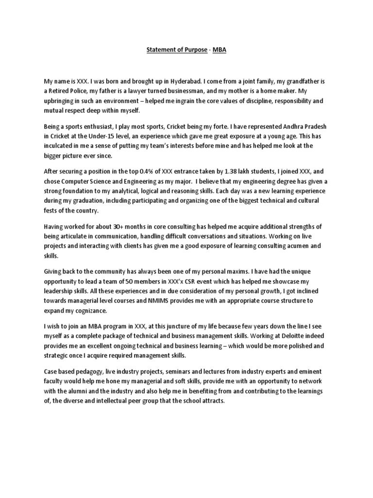 Sop Nmims Mba | PDF | Master Of Business Administration | Learning