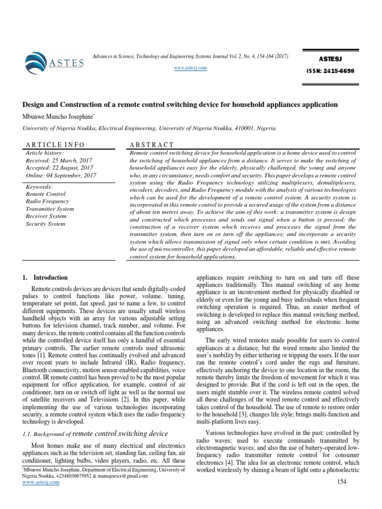Design and Construction of A Remote Control Switch | PDF | Remote Control | Radio