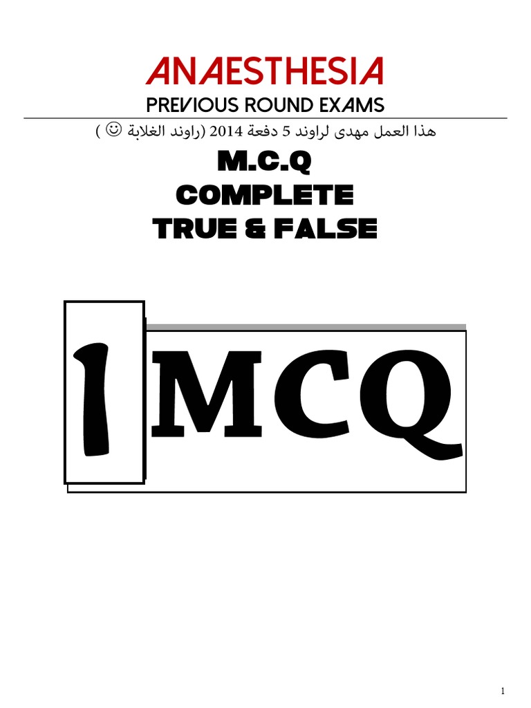 Anesthesia Exam MCQs and Answers | PDF | Anesthesia | Cardiopulmonary ...