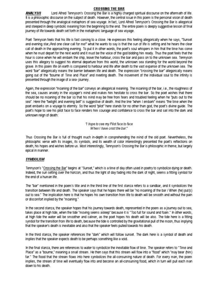 Crossing The Bar | PDF | Allegory | Poetry