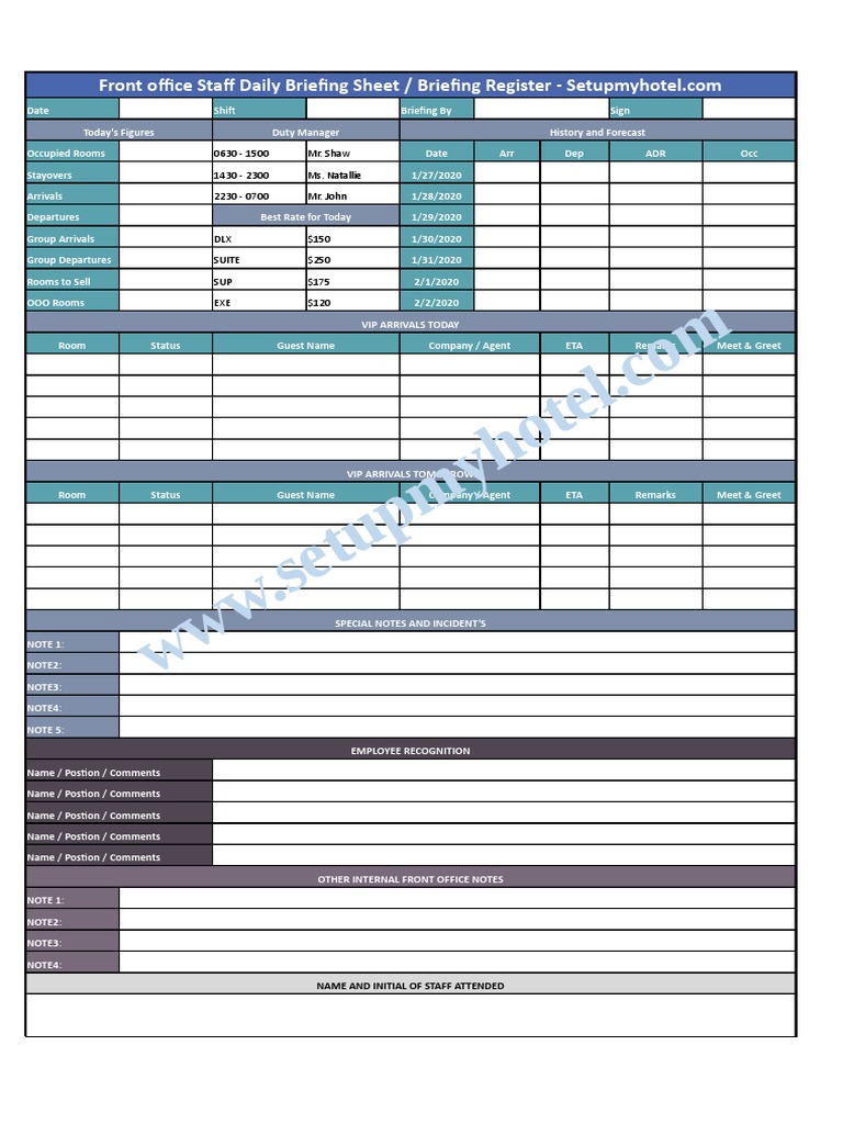 Front Office Briefing Sheet Sample3 | PDF | Sun | Nature