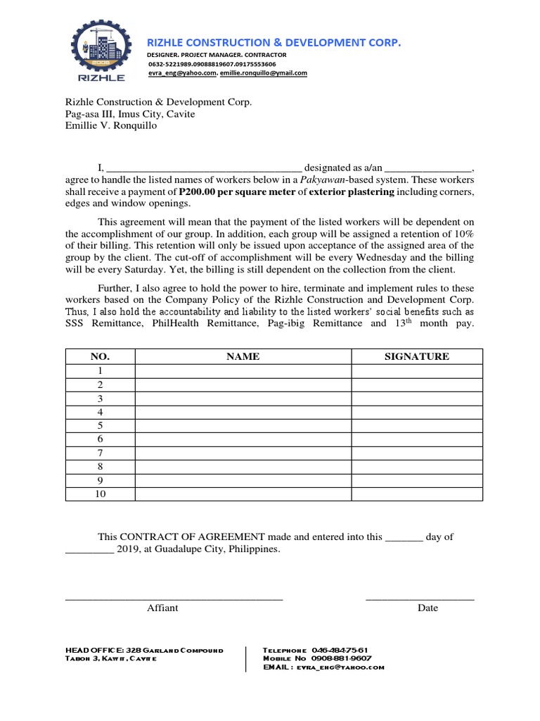 Pakyawan Agreement | PDF