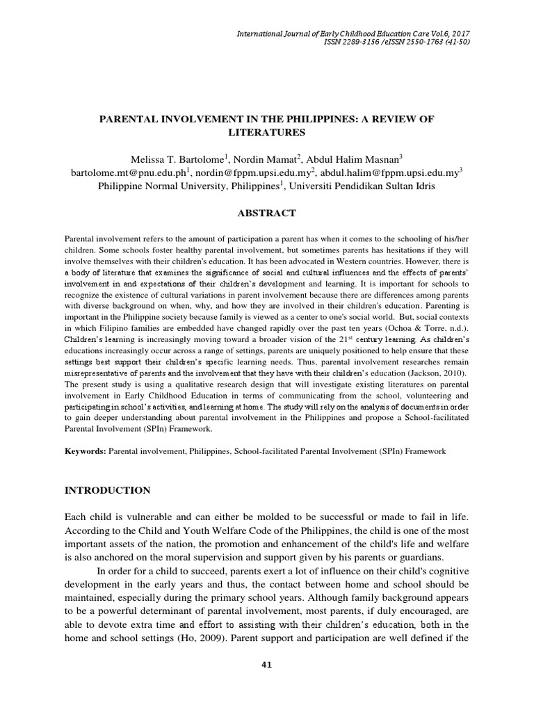 Parental Involvement in The Philippines - A Review of Literatures | PDF ...