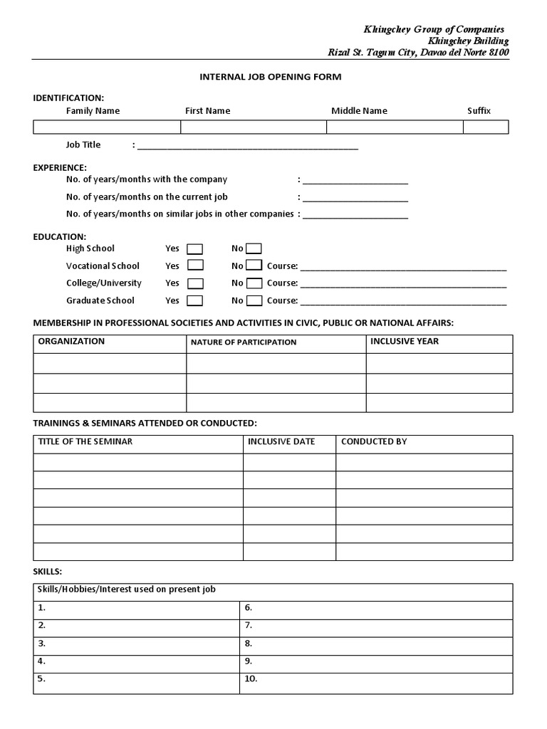 Internal Job Application Form | PDF | Business