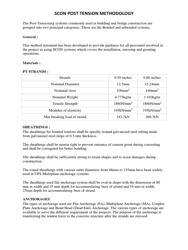 PT Method Statement | PDF | Prestressed Concrete | Concrete