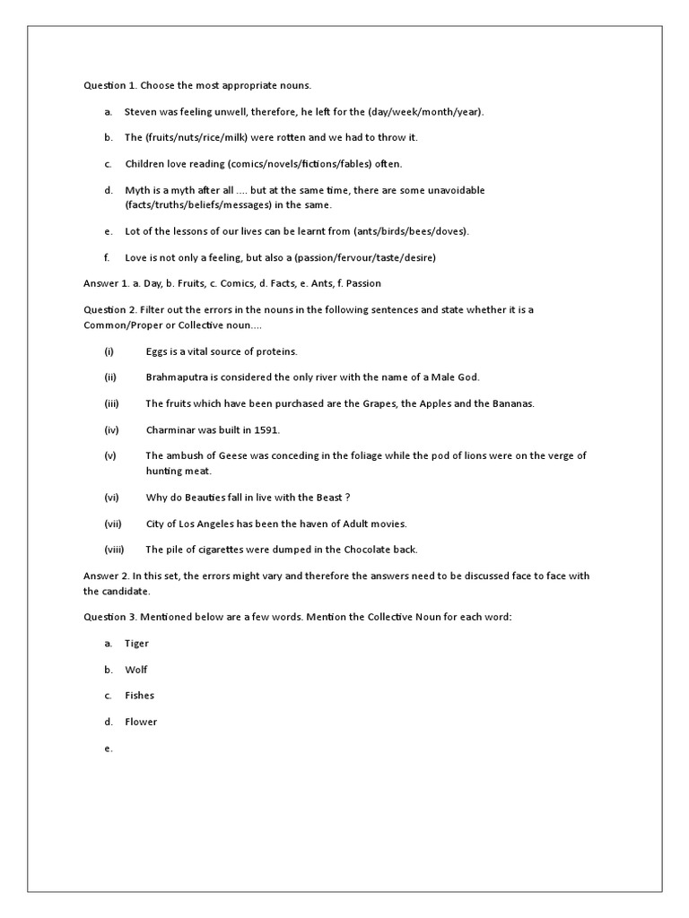 Questions On Nouns 22 JANUARY 2020 | PDF