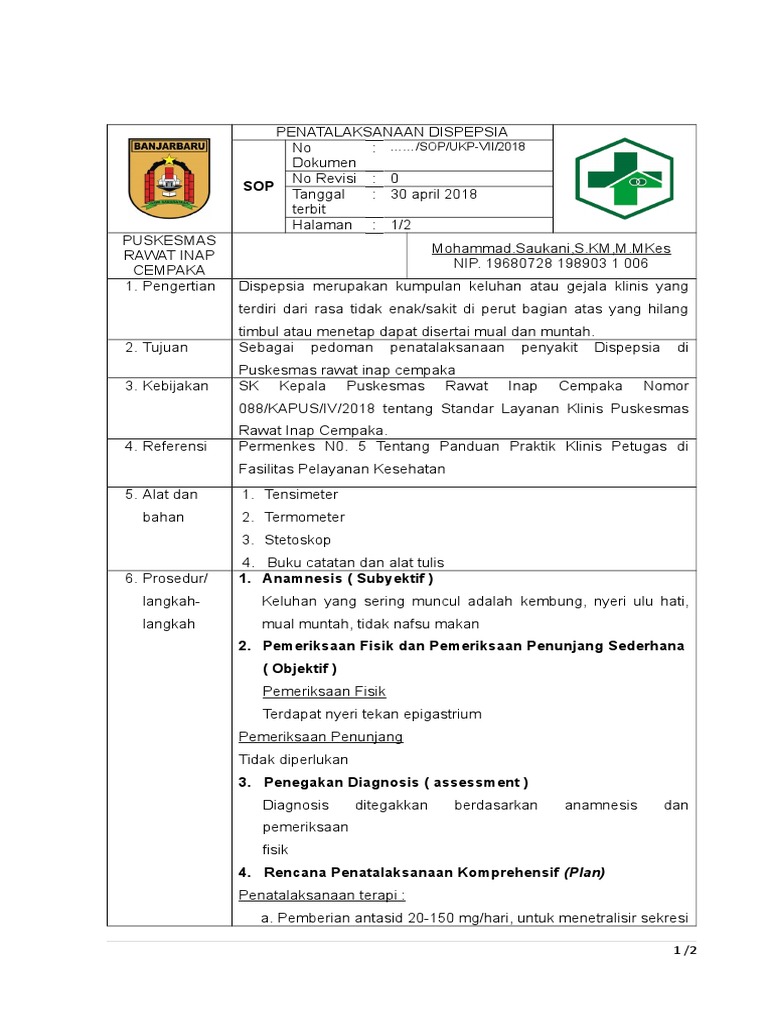 Sop Penatalaksanaan Dispepsia | PDF