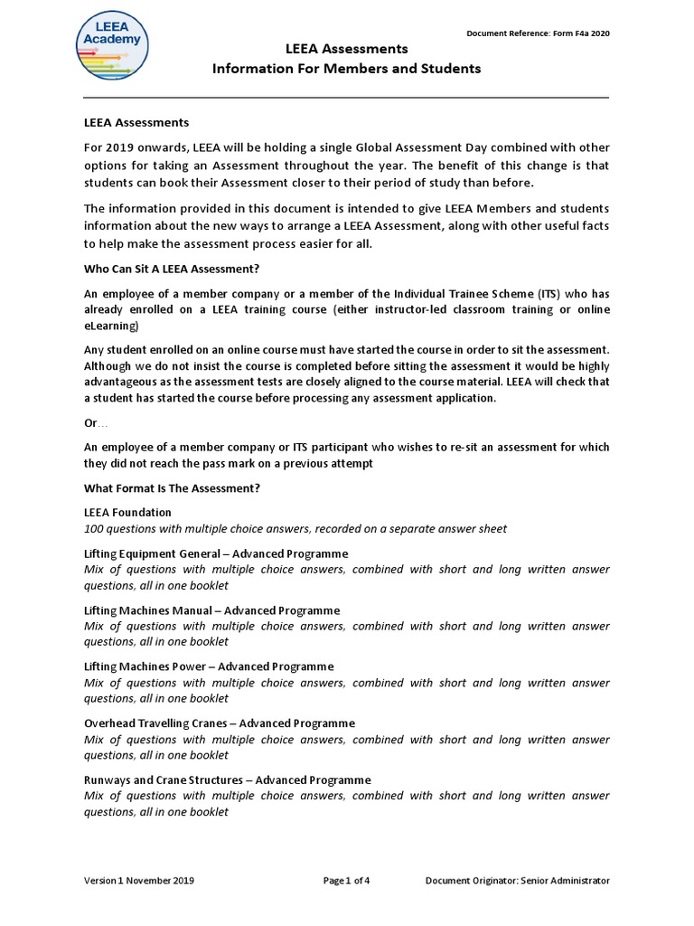 LEEA Assessment Information for Members | PDF | Multiple Choice | Test ...