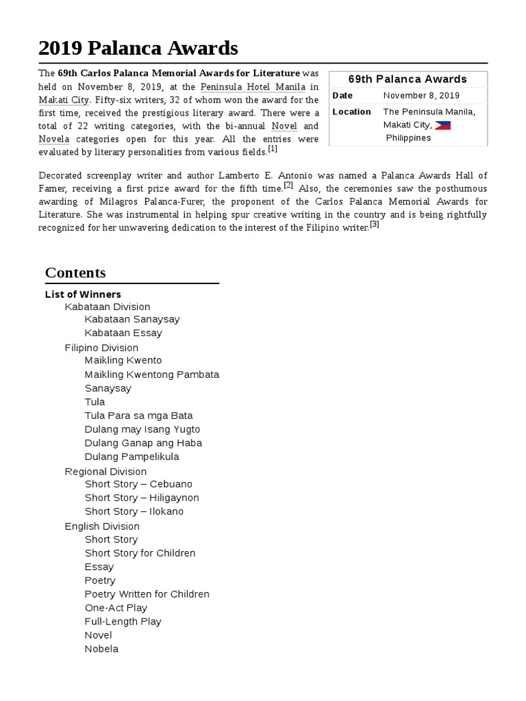 2019 Palanca Awards PDF | PDF
