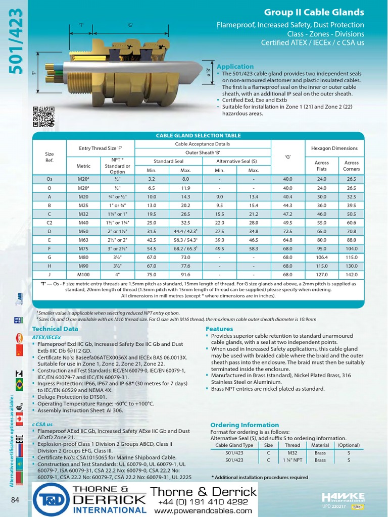 Hawke 501 423 Cable Glands Specification | PDF | Engineering ...