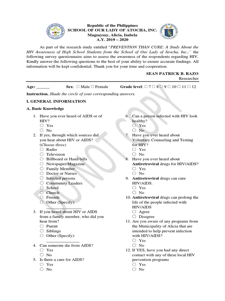 HIV Awareness Survey Questionnaire | PDF | Hiv/Aids | Hiv