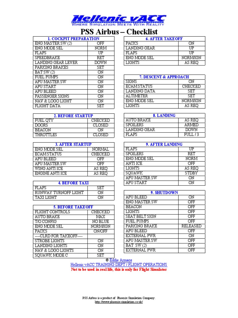 PSS Airbus Checklist | PDF | Vehicle Technology | Aerospace Engineering