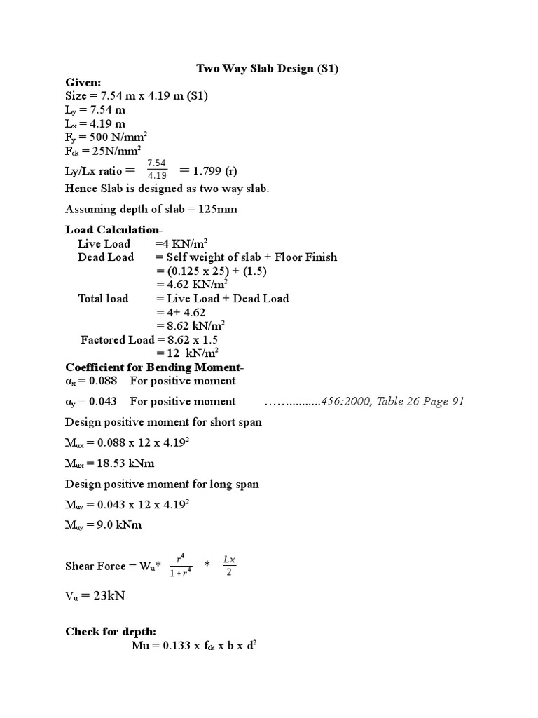 Two Way Slab Design Calculations | PDF | Structural Engineering ...